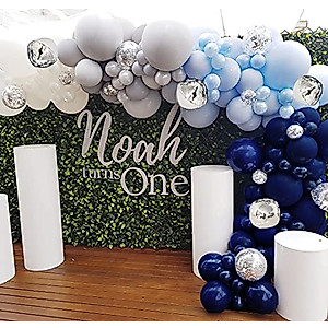 Wecepar 168pcs DIY Balloons Garland with Night Blue Macaron Blue Metallic Sliver Grey Balloon Arch Garland for Jungle Safari Theme Party Woodland Wedding Birthday Parties Baby shower Party Decorations