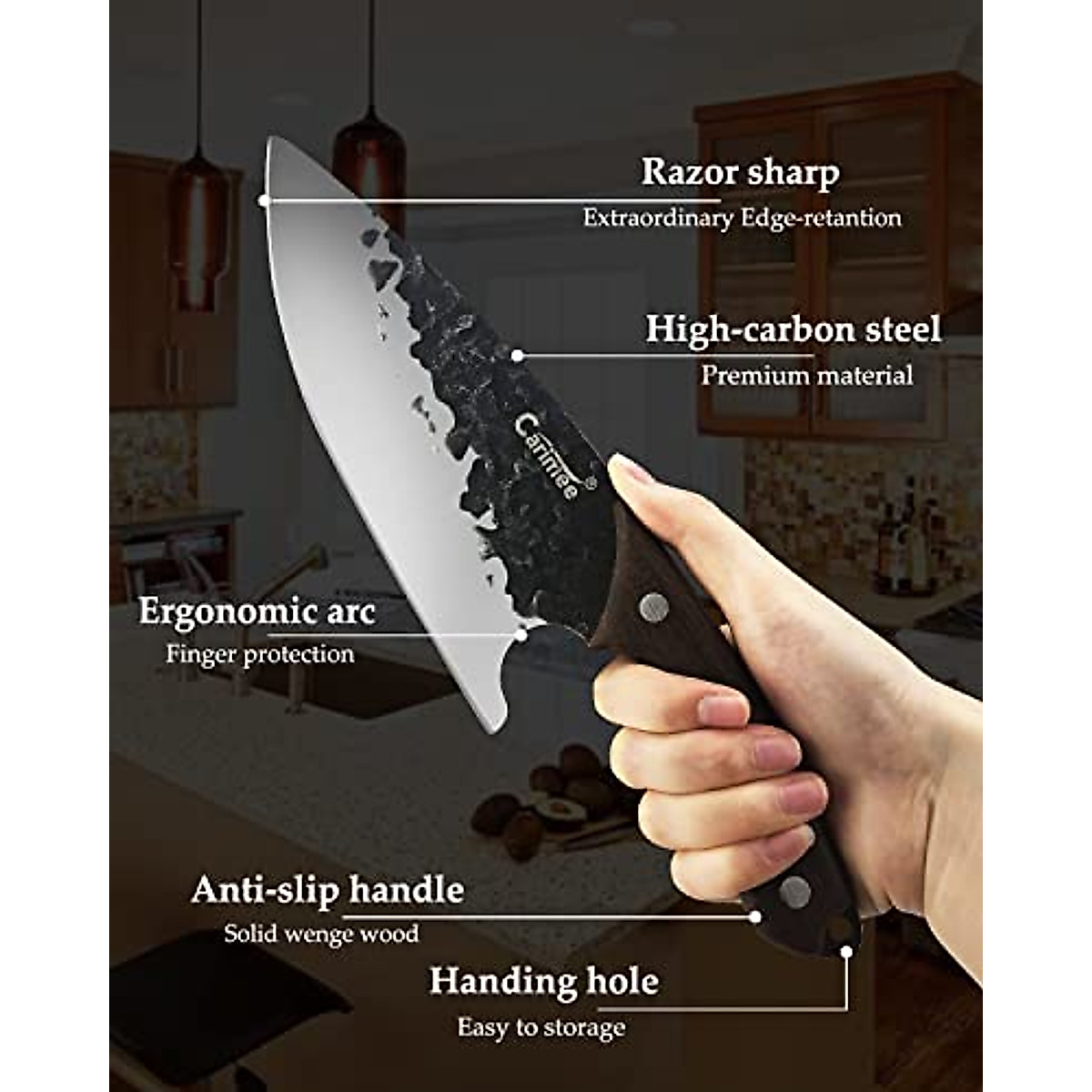 Carimee Japanese Forged Boning Knife with Sheath, Viking Husk Knives for Meat Cutting, Cooking Kitchen Knife with High Carbon Steel, Small Meat Cleaver for Camping BBQ