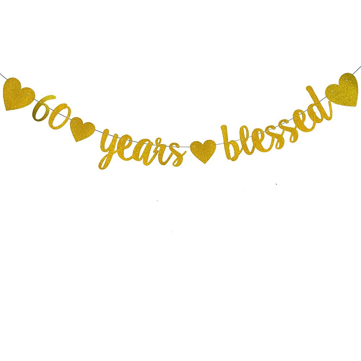 WEIANDBO 60 Years Blessed Gold Glitter Banner,Pre-Strung,60th Birthday / Wedding Anniversary Party Decorations Bunting Sign Backdrops,60 Years Blessed