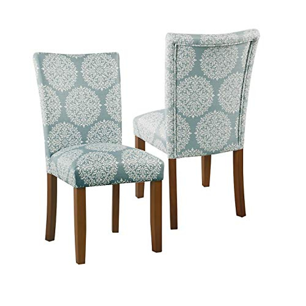 HomePop Parsons Classic Upholstered Accent Dining Chair,Set of 2, Blue and Cream Medallion