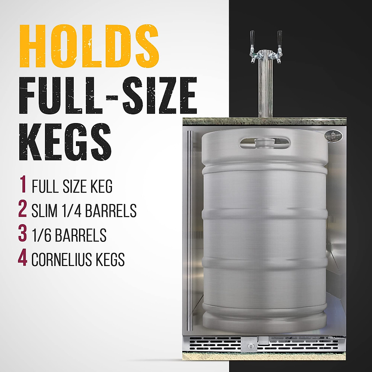 Beer Meister - Beer Kegerator, Draft Beer Dispenser For Home Bar, Beer, Wine, & Bar Soda Dispenser System, Dual Tower w/Stainless Door, Built-in Premium Series, 24.88 x 23.88 x 34.38 inches