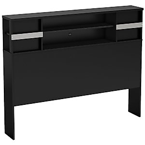 South Shore Step One Bookcase Headboard with Compartment Storage, Full 54-inch, Pure Black
