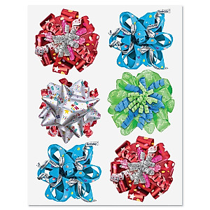Current Gift Bow Happy Birthday Stickers - Two Sheets of 8-1/2" x 11", 3-5/8" Stickers, 12 Bow Stickers