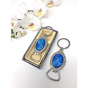 Quinceañera Keychain Bottle Opener Favor (12 PCS) - Sweet 15 Mis Quince 15 Birthday Sweet Sixteen Blue Color Metal Key Ring Gift for Guests