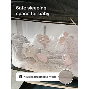 Earth&ME Baby Bassinet Bedside Sleeper with Rocking - All Mesh Portable Bedside Crib for Safe Co-Sleeping, Storage Basket and Wheels, Adjustable Height, Includes Travel Bag, Mosquito Net