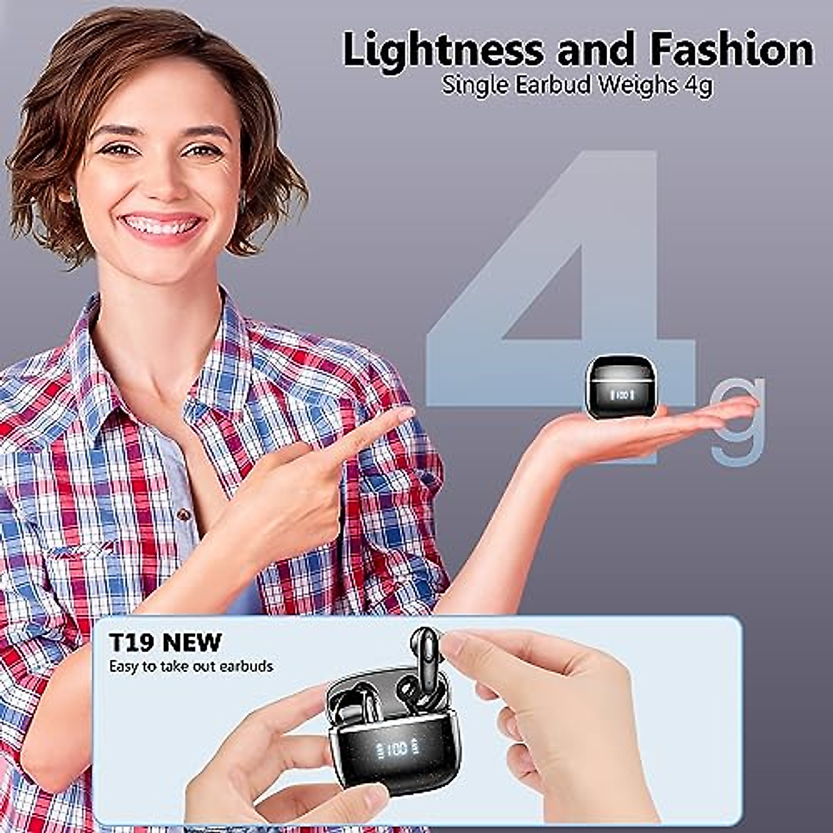 Wireless Earbuds, Bluetooth Earbuds with 4 HD Mic, 2023 Light Weight in-Ear Bluetooth 5.3 Headphones, 40Hrs Playtime Ear Buds with LED Charging Case/IP7 Waterproof/Sport Earphones for Android iOS