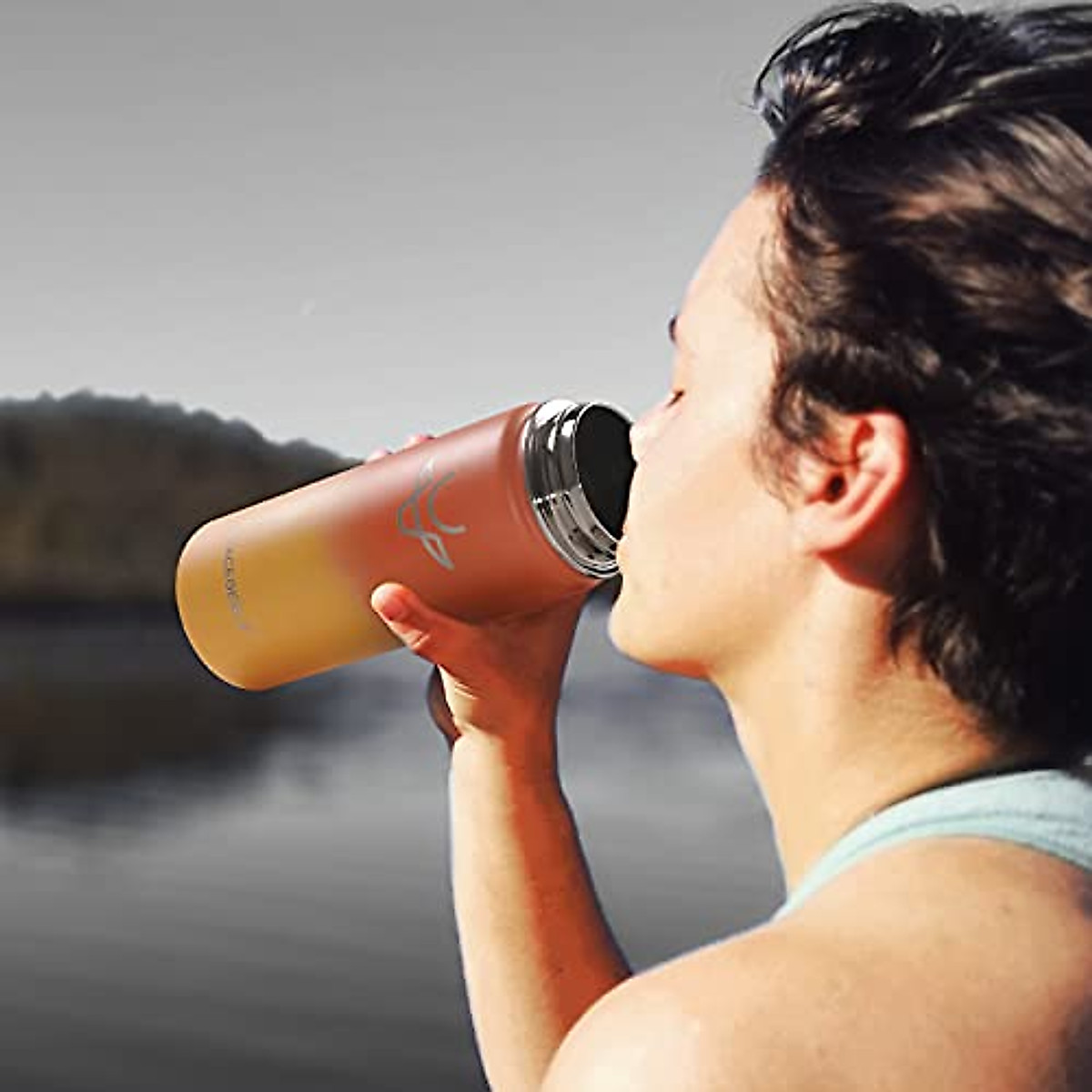 STACEGEELE Insulated Vacuum Water Bottle for Kids with Straw Lid Stainless Steel Flask Thermos for Boys and Girls Leak Proof Lightweight Eco Friendly 18oz(550ml), Orangeade