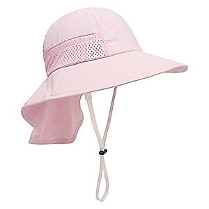 Muryobao Toddler Kids Baby Girls Boys Sun Hat Summer UPF 50+ UV Protection Caps Wide Brim Neck Flap Beach Play Fishing Hats Pink Age 1-3 Years