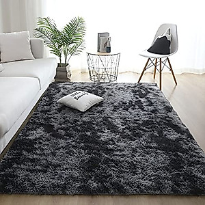 Large Area Rug 8X10 Foot,Durable Area Rugs 8x10 Clearance Under 100 with Non-Slip Bottom1Pc,8x10 Grey Furry rug for Children Area Rugs,Soft Fuzzy Shaggy Rugs for livingroom,bedroom. (Dark grey)