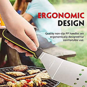 Overmont Griddle Accessories Tool Kit 13-Piece Professional Grill Spatula & Scraper Set Flipper Stainless Steel for Flat Top Grill Hibachi BBQ Camping Cooking Dishwasher Safe