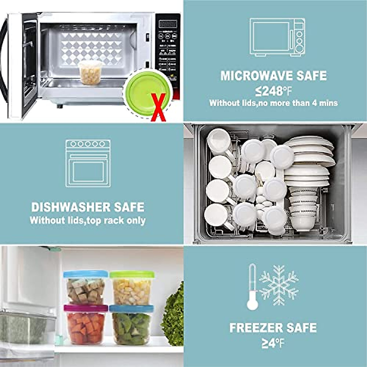 Mosville Baby Food Containers - 12 Sets, 4 OZ Food Grade Plastic Small Containers with Lids, Leakproof and Reusable, Microwave & Dishwasher Safe Freezer Containers for Food……