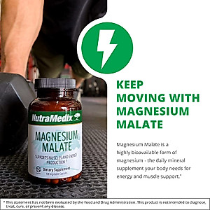 NutraMedix Magnesium Malate Energy Supplements - Bioavailable Magnesium for Sleep, Immune Support & Joint Health - Vegan, Non-GMO & Gluten-Free Magnesium Supplements (120 Vegetarian Capsules)