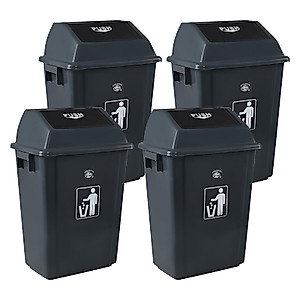 Xowine 15 Gallon Kitchen Swing Top Garbage Can, 4-Pack Plastic Swing Top Lid Trash Can, Gray