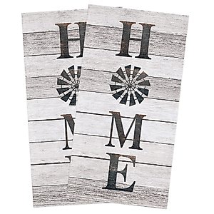 Windmill Farmhouse Kitchen Towels, Set of 2 Hand Drying Towel, Soft Absorbent Multipurpose Cloth Tea Towels for Cooking Baking, Countryside Vintage Wood Plank Washable Dish Towels Cloth 18x28 Inch