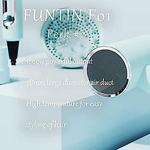 FUNTIN Hair Dryer Blow Dryer with Diffuser Brush Comb 1800W Full Accessories for Women Professional Tifunny Blue