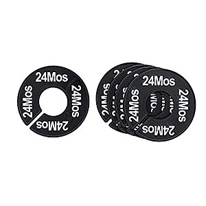 NAHANCO CBWKIT6 Black Round Clothing Size Divider with White Print for Baby/Kid Sizes, 3Mos – 4T, Kit of 50 (10 Sizes of 5 Each)