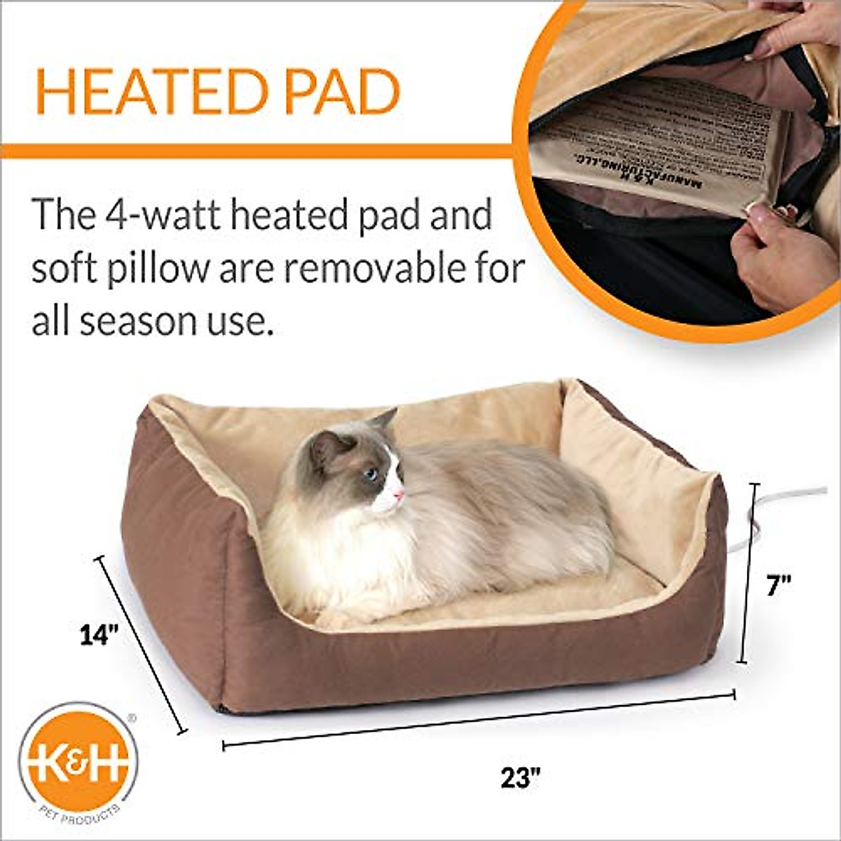 K&H Pet Products Thermo-Pet Cuddle Cushion Heated Pet Bed Mocha 14" x 23" 4W