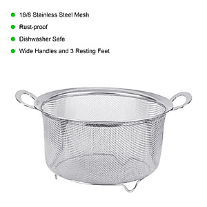 Tiawudi 2 Pack Strainers for Kitchen, 18/8 Stainless Steel Colander with Handles, Fine Mesh Strainer for Pasta, Rice and Fruit, Sieve with Resting Feet to Strain, Rinse, Steam or Cook Vegetables
