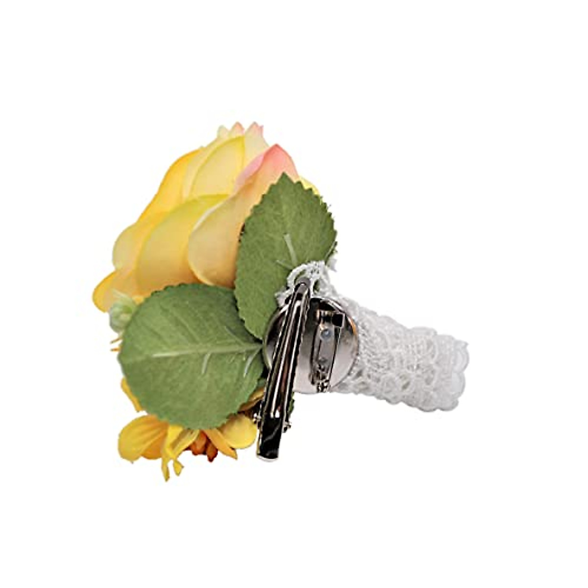 Ansuma Rose Wrist Corsage Wristlet Band Bracelet and Men Boutonniere Set for Wedding Flowers Accessories Prom Suit Decorations (Yellow)
