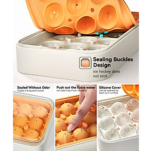 longzon Round Ice cube Trays for Freezer,Easy-Release Silicone,Circle Ice cube tray Making Sphere Ice with Removable Lid,BPA Free,for Cocktail,Whiskey Tea Coffee 2 Trays 1 ice Bucket & Scoop [2 pack]