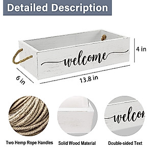 Msyueos Welcome Hello Sweet Cheeks Wooden Storage Box, Toilet Paper Basket, Rustic Bathroom Basket Toilet Basket Tank Topper Toilet Organizer, Home Decor for Livingroom or Kitchen ,White