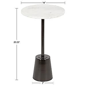 Kate and Laurel Tira Round Side Table, 14 x 14 x 24, White and Gray, Decorative Pedestal Style End Table for Use as a Bedroom Nightstand or Living Room Accent