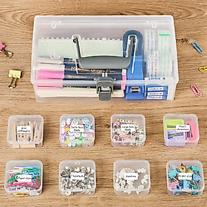 Mauproy Small Bead Organizers with Handle, 24 Pcs Plastic Storage Cases, Mini Clear Craft Containers with Hinged Lid and Label Small Parts Storage Boxes for DIY Art Craft Accessories