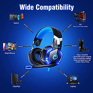 VersionTECH. G2000 Gaming Headset for PS5 PS4 Xbox One Controller,Bass Surround Noise Cancelling Mic, Over Ear Headphones with LED Lights for Mac Laptop Xbox Series X S Nintendo Switch NES PC Games