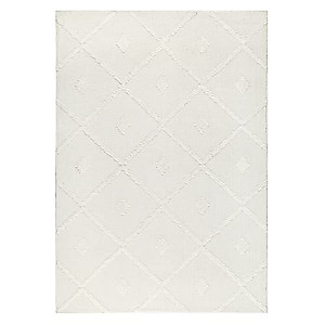 Antep Rugs Palafito 5x7 Geometric Shag Diamond High-Low Pile Textured Indoor Area Rug (White, 5'3" x 7'6")