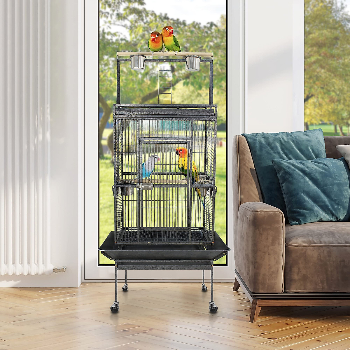 Nova Microdermabrasion 61 Inches Large Bird Cage Play Top Parrot Cockatiel Parakeet Chinchilla Macaw Cockatoo Cage W/Stand Perch Pet Supplies