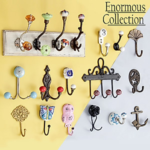 Indian Shelf 2 Pack Hooks | Heavy Duty Wall Hooks for Hanging | Blue Hanger for Backpacks | Iron Hooks for Keys Wall Decor | Floral Coat Hooks Antique [15.88 Cm]