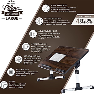 FaYkes Adult Reading Pillow,Backrest Pillow with Arms Tan & Lap Desk Bed Tray Brown Memory Foam Reading Pillows for Bed W/Removable Neck Roll & Laptop Bed Tray Table,2pcs