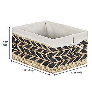 Household Essentials Brown Rectangle Woven Wicker Storage Basket with Liner | Black