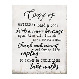Cozy Up - Beach Wall Art, This Rustic Typography Ocean Wall Decor Sign Print is Ideal Decoration for Beach & Lake House, Cabin, Lodge Decor & Great Reminders to Relax & Celebrate Life! Unframed - 8X10
