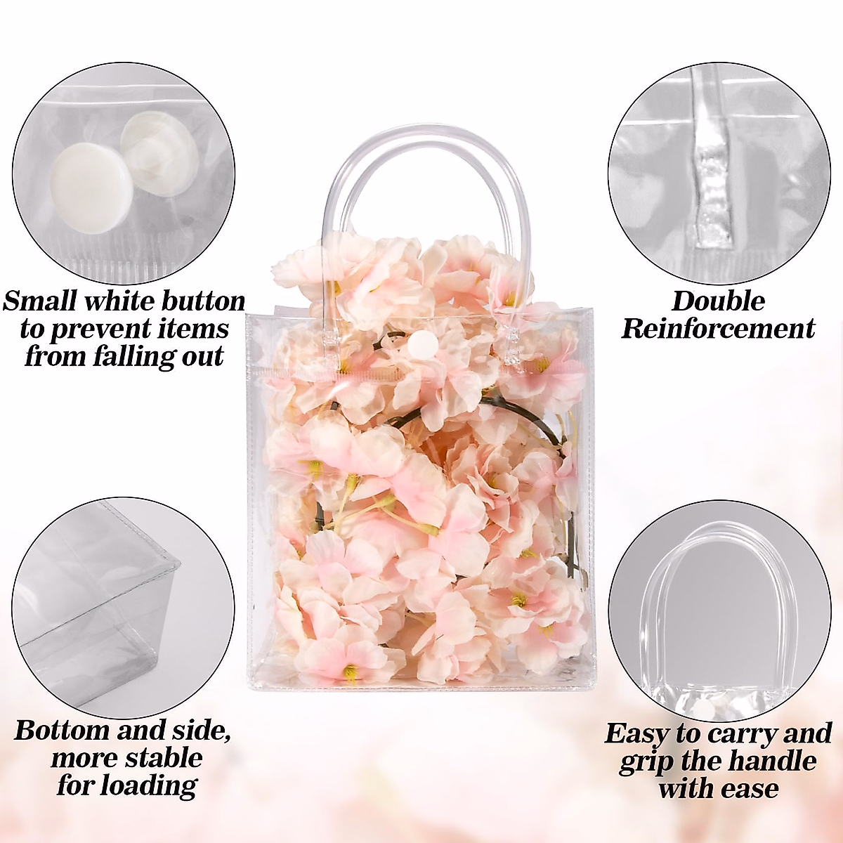 MAQIHAN Clear PVC Gift Bags With Handles 10 PCS PVC Party Favor Bags Transparent Party Favour Plastic Gift Bags 5.9X6.3 Inches Clear Mini Tote Goodie Bag Bulk PVC Plastic Bags With Handles For Gifts