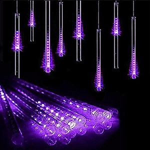 WAKAKA 2 Pack Purple Solar Christmas Lights Outdoor Waterproof, Total 16 Tubes 288 LED Solar Meteor Shower Lights, Falling Rain Lights for Outside Tree Christmas Decorations