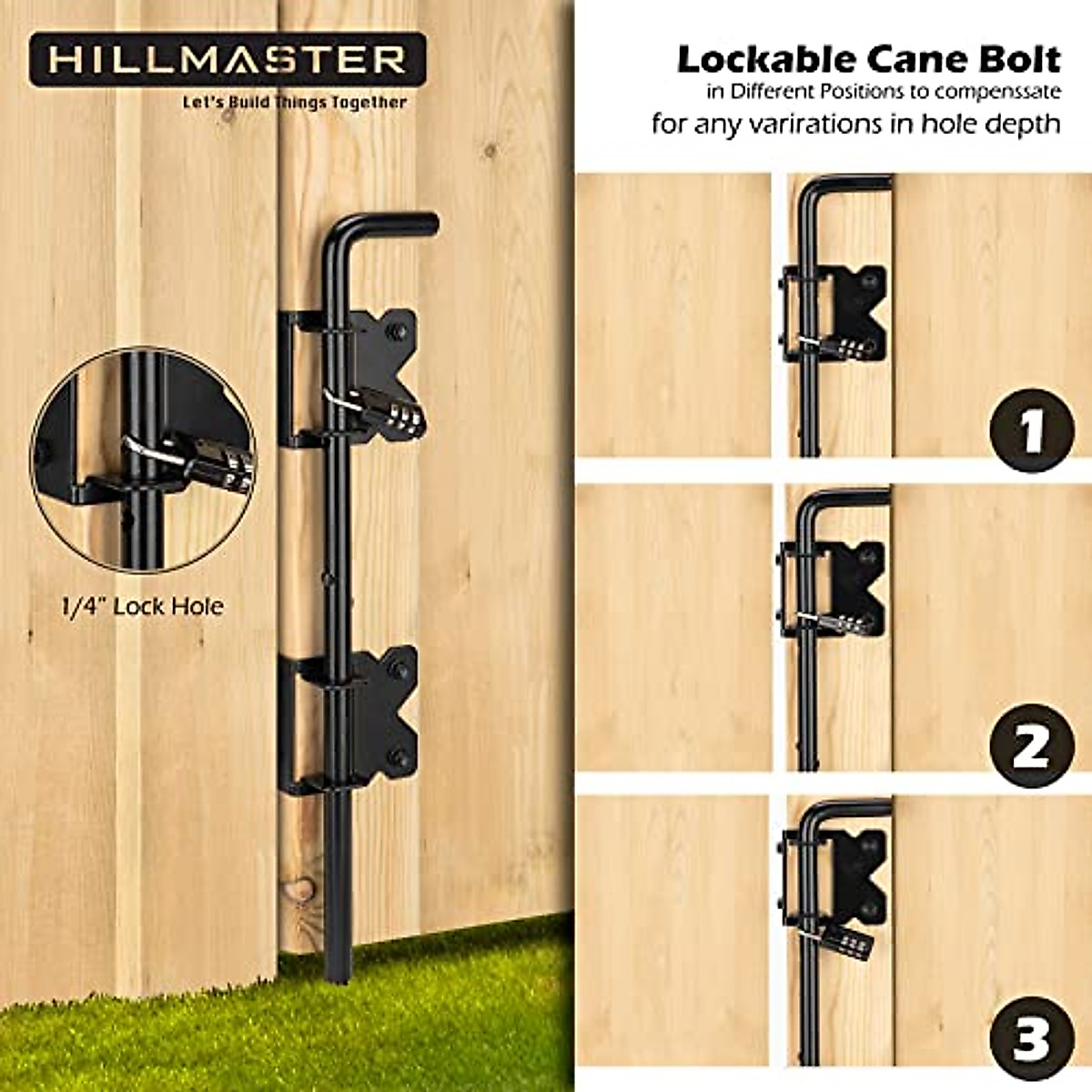 HILLMASTER Upgrade 18" Heavy Duty Cane Bolt Gate Drop Rod for Wood Fence, Steel Drop Bolts Cane Bolt Hardware for Wooden Gater and Holding Doors, Black Finish
