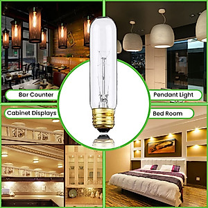 BULBMASTER 25 Watts T10 Tubular Clear Incandescent Light Bulb, Antique Vintage Style Showcase Bulb 6 Pack