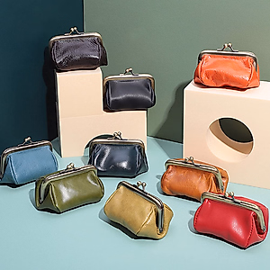 ROUROU Genuine Leather Clutch Bag for Women Kiss Lock Wallet Retro Coin Purse Coin Organizer Cute Purse