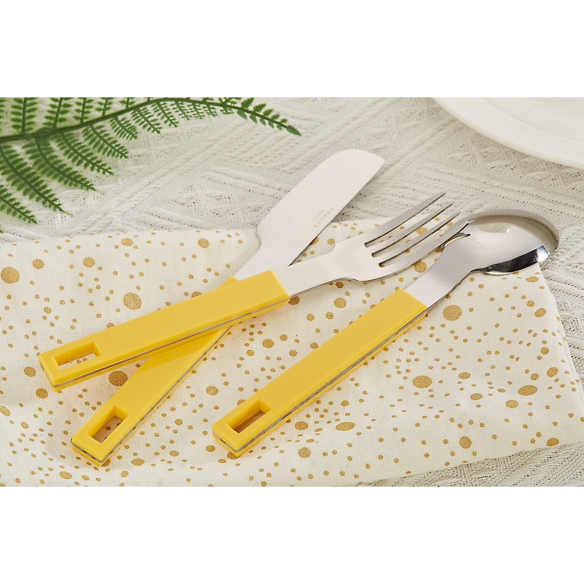 ANNOVA Silverware Set 20 Pieces Stainless Steel Cutlery Color Block Handle Modern Style Flatware - 4 x Dinner Knife; 4 x Dinner Fork; 4 x Salad Fork; 4 x Dinner Spoon; 4 x Dessert Spoon (Yellow)