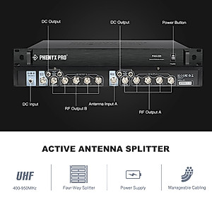 Phenyx Pro PAS-225X UHF Wireless Antenna Distribution System Bundle, Active Directional Antennas, 8 Outputs + 2 Cascade Ports, 160ft Long Coverage, for Stages and Live Shows