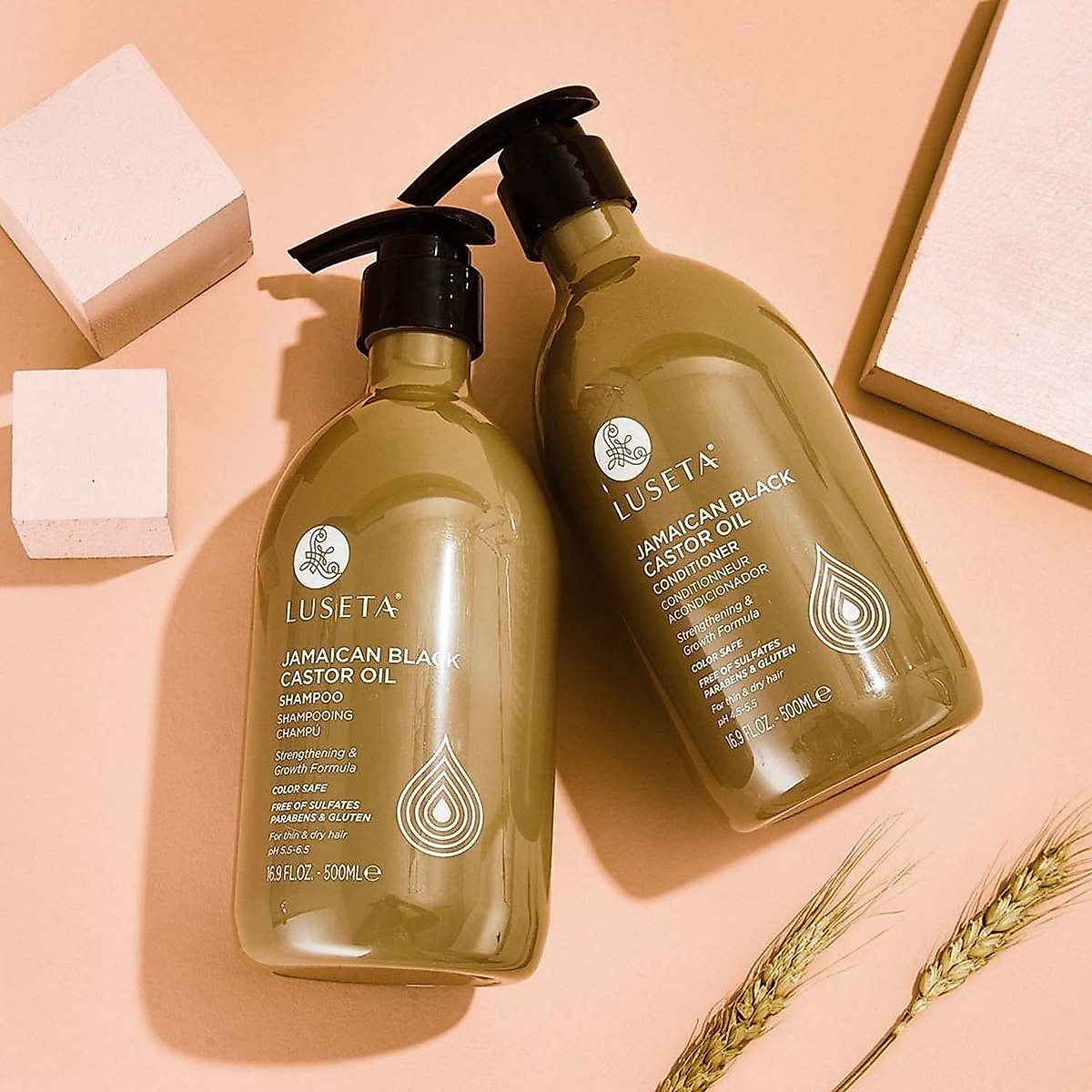 Luseta Castor Oil Shampoo and Conditioner Set Strengthen and Cleanse Thin Hair Restore Damaged Hair Sulfate Free for Men & Women 16.9oz*2