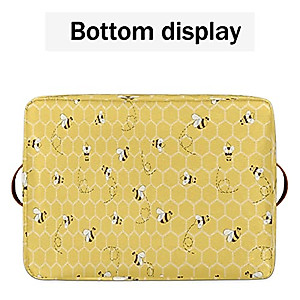 Pardick Yellow Bee Basket Cube Storage Bins Honeycomb Shelves Bee Decor for Bedroom Toys Stuffed Animal Waterproof Laundry Box Bin Basket with Handle for Home Closet Shelf Office Bedroom Gift-2PCS