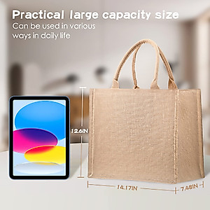 Amylove 8 Pcs Burlap Tote Bag Large Beach Jute Bags Bulk with Top Zipper Closure Blank Reusable Burlap Grocery Bag Water Resistant for Bridesmaid Gift Travel Shopping DIY Craft, 14.17 x 12.6 x 7.48 in