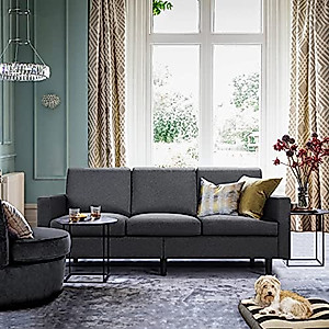 Yaheetech Contemporary Sofa 78.5’’ W 3-Seater Sofa Couch with Tufted Back Cushion Linen Fabric Upholstered Loveseat for Living Room Bedroom Gray