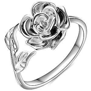 Jude Jewelers Retro Vintage Stainless Steel Flower and Leaf Promise Statement Anniversary Ring (Silver, 7)