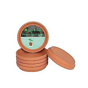 6 Inch Middle Terracotta Pot Plant Saucer - 6pcs Middle Round Plant Pot Saucers, Middle Clay Plant Tray Perfect for 5 Inch 5.5 Inch 6 Inch Flower Pot with Drainage Hole and Great for Indoor or Outdoor