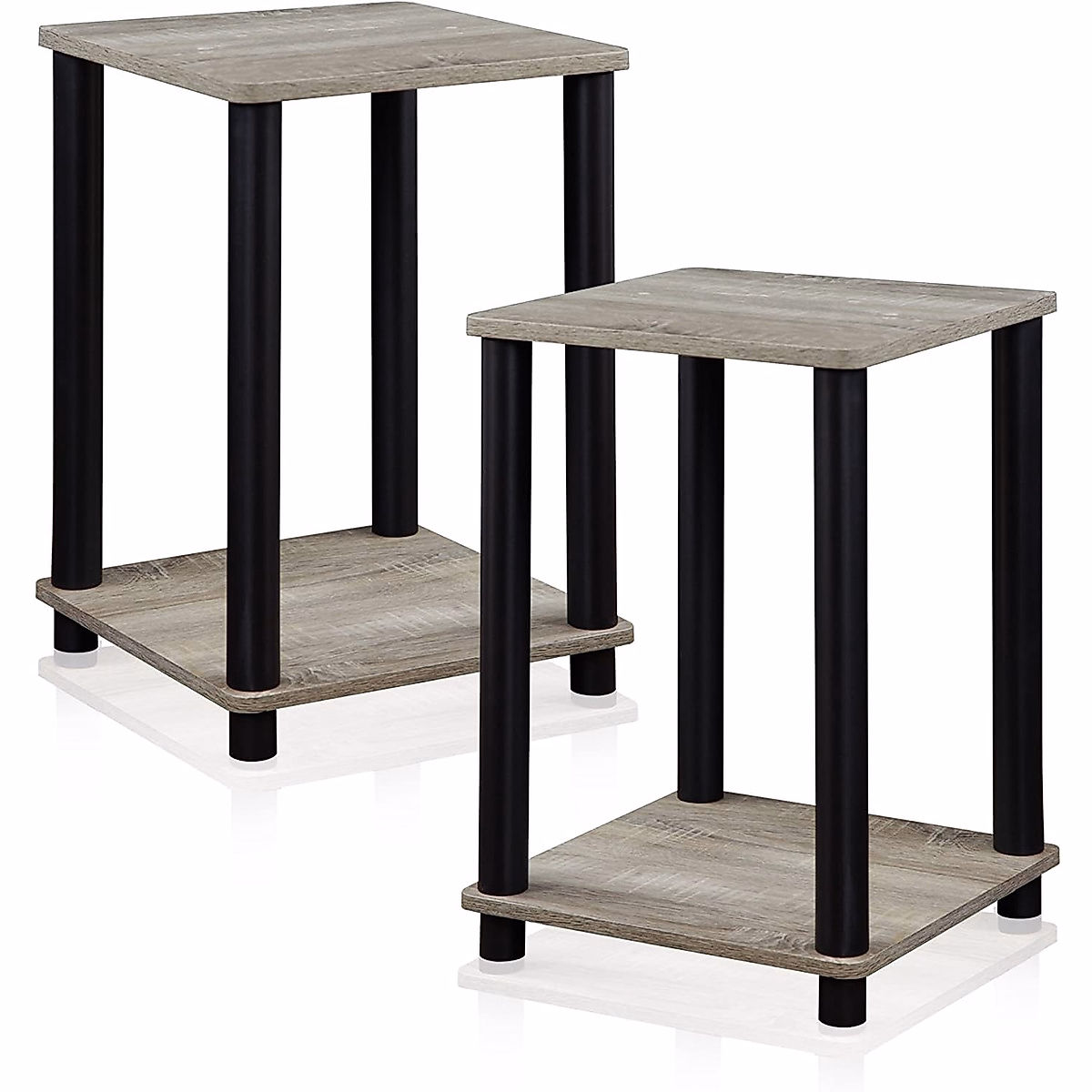 FURINNO Stylish End Table, French Oak Grey/Black,2-Pack (2-99800GYW)