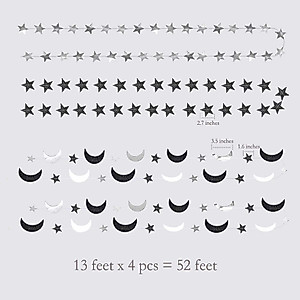 Cheerland New Years Eve Party Decoration Black Silver Crescent Moon Star Garlands for Halloween Birthday Decorations Hanging Twinkle Star Garlands for Bday Wedding EID Graduation Ramadan NYE Supplies