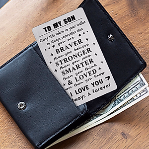 HLQYMZ Son Fathers Day Birthday Card Gifts from Mom Dad - Best Son Gift Idea - Son Birthday Wedding Engraved Wallet Card for Little Boy